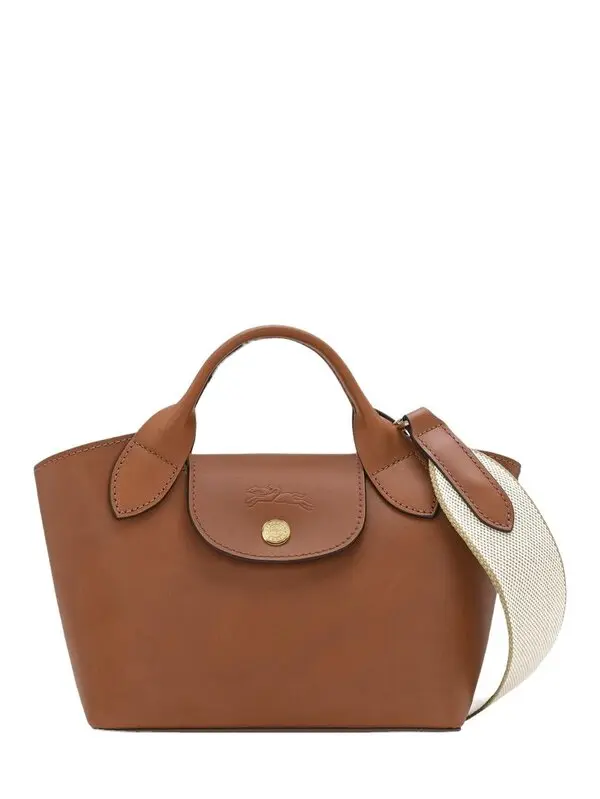 Longchamp Logo Debossed Tote Bag - Cognac