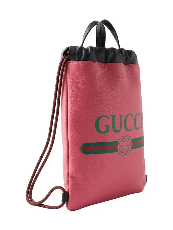 Gucci Drawstring Shoulder Bag With Logo Print - Red