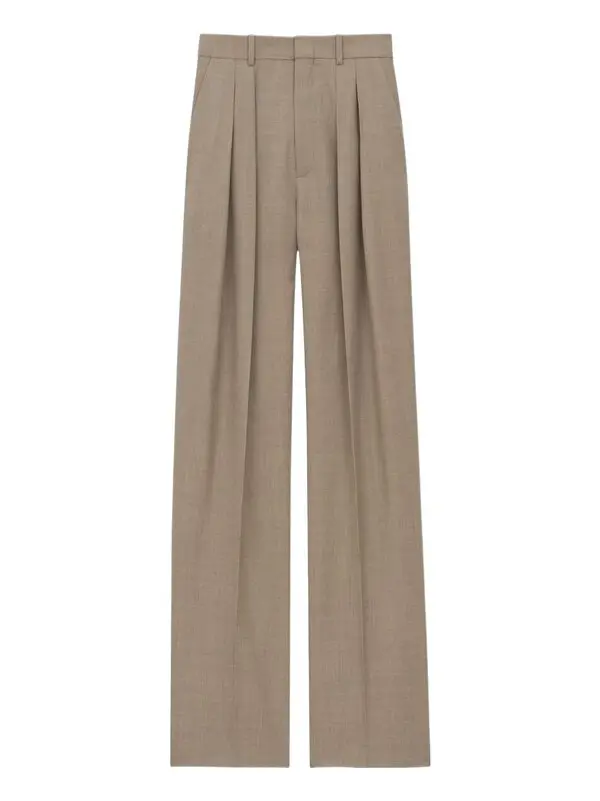 Saint Laurent High Waisted Wide Leg Tailored Trousers - Taupe Beige