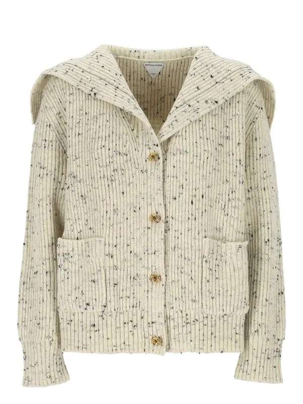Bottega Veneta Wool English Rib Cardigan With Shawl Collar - Nude