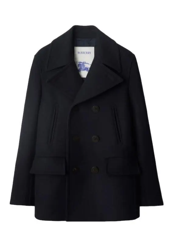 Burberry Double Breasted Pea Coat - Navy Blue