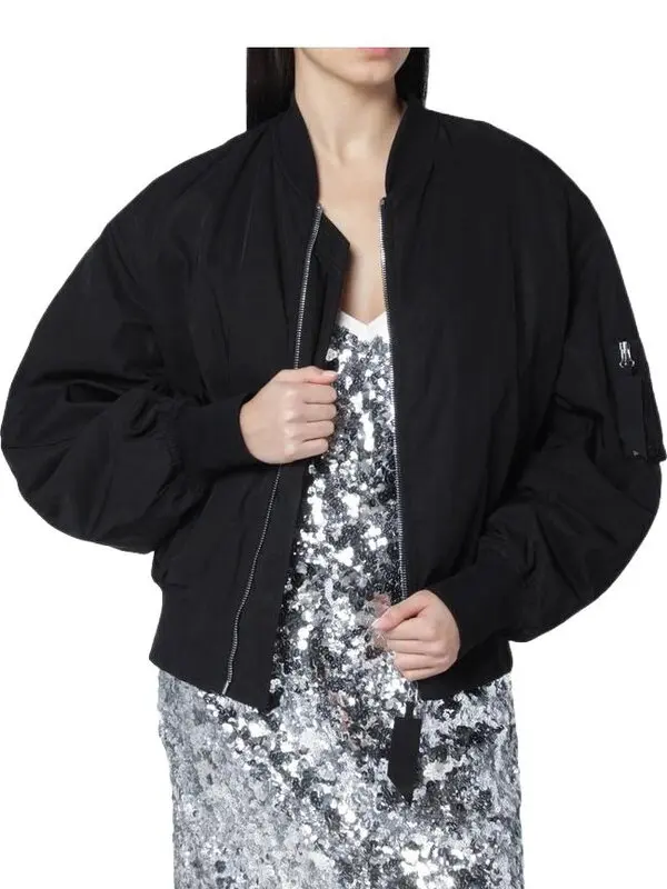 Attico Zip-up Bomber Jacket With Ribbed Trims - Black