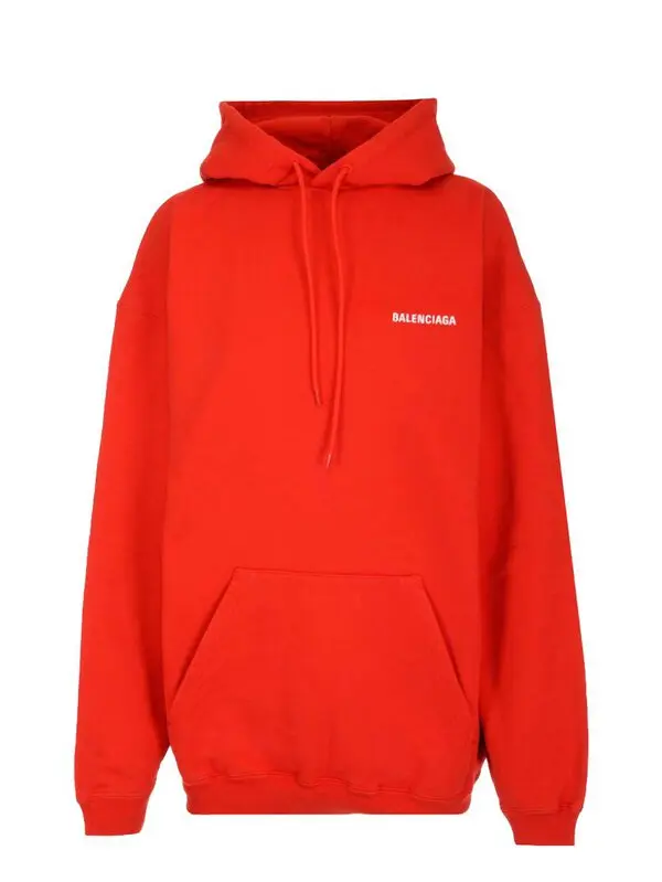 Balenciaga Logo Embroidered Medium Fit Hoodie - Red