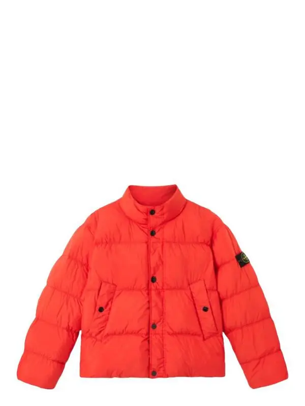 Stone Island High Neck Puffer Jacket With Logo Patch - Scarlet