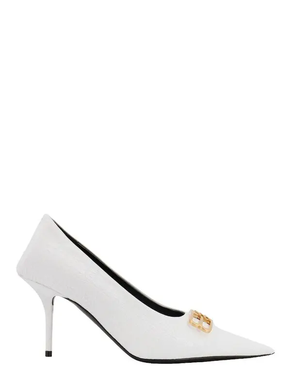 Balenciaga Bb Logo Plaque Pointed Toe Pumps - White