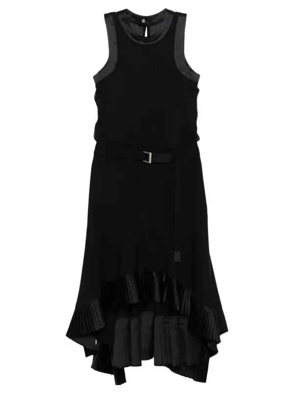 Sacai Sleeveless Belted Pleated Midi Dress - Black