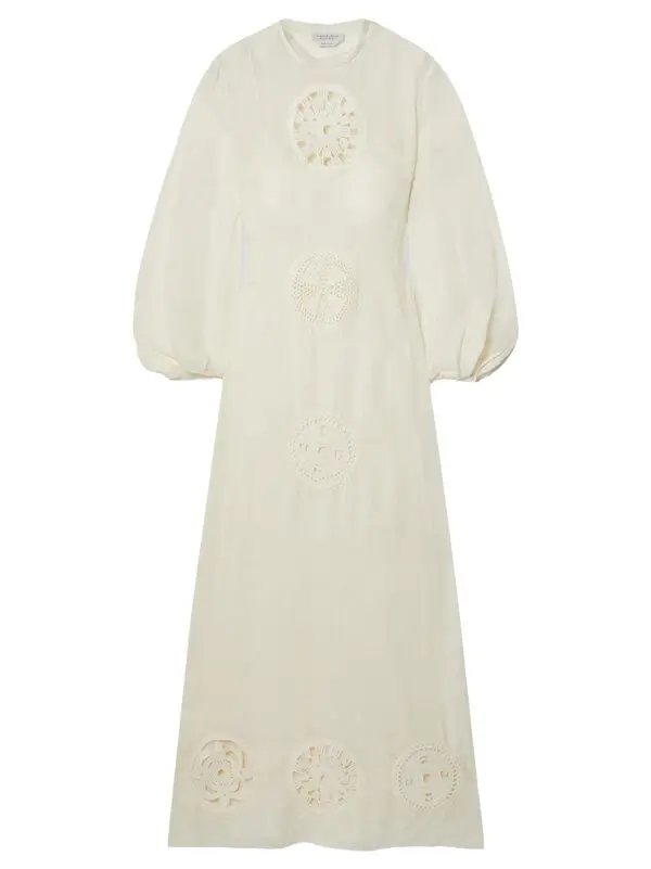 Gabriela Hearst Long Sleeve Dress With Crochet Detailing - Ivory