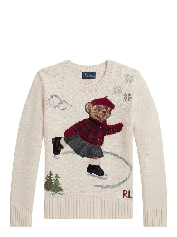 Polo Ralph Lauren Crew Neck Sweater With Skater Bear Graphic - Nude