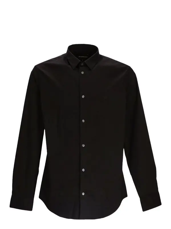 Emporio Armani Logo-embroidered Buttoned Shirt - Black