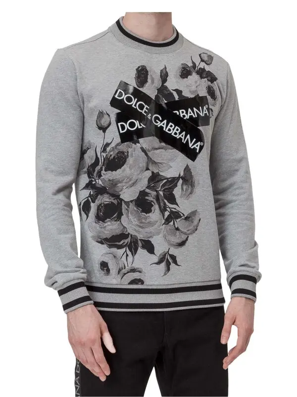 Dolce & Gabbana Floral Print Crewneck Sweatshirt - Gray