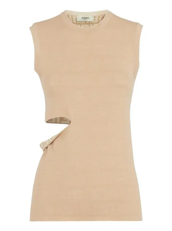 Fendi Sleeveless Wool Top With Cut-out Detail - Nude