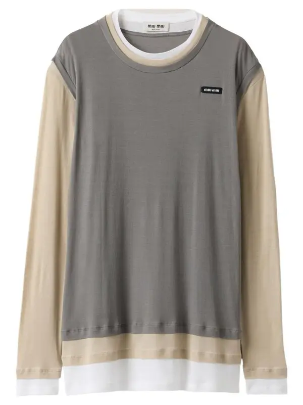 Miu Miu Ribbed Jersey Long Sleeve Dress - Gray