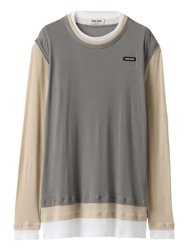 Miu Miu Ribbed Jersey Long Sleeve Dress - Gray