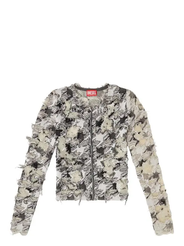 DIESEL® Devor Houndstooth Jacquard Cardigan - Grey/white