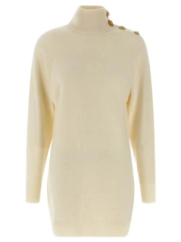 Balmain High-neck Long-sleeved Dress - Beige