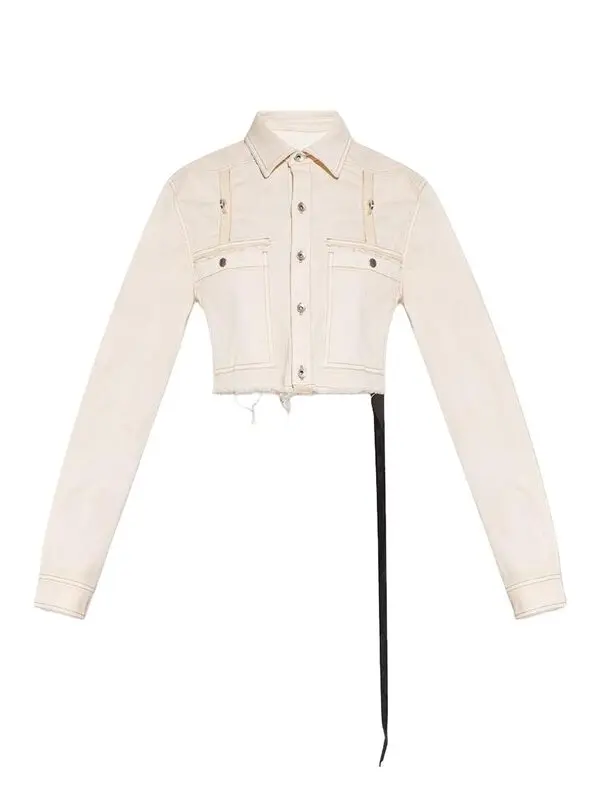 Rick Owens Cream Denim Jacket With Embroidered Detail - White