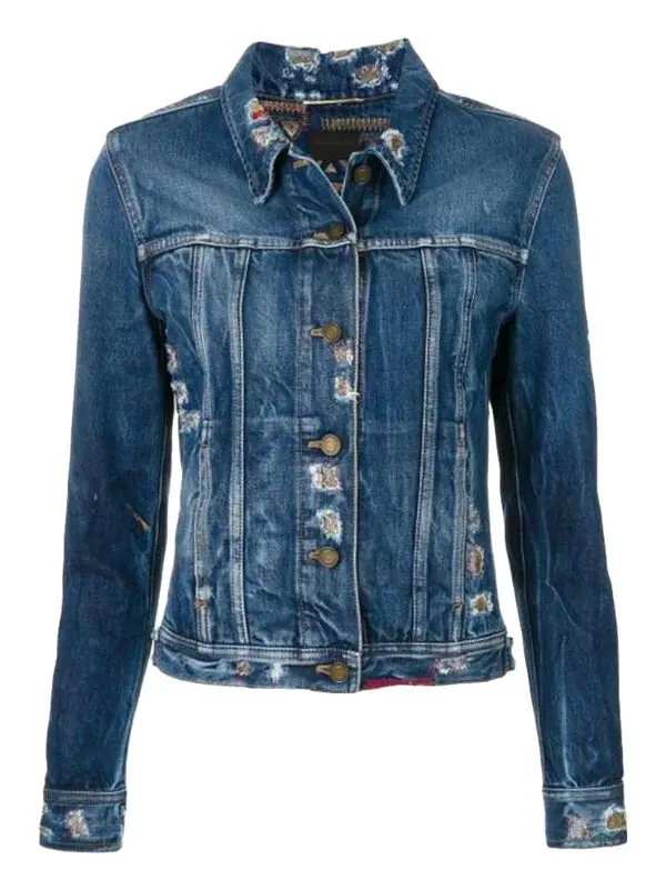 Saint Laurent Denim Jacket With Embellished Details - Blue