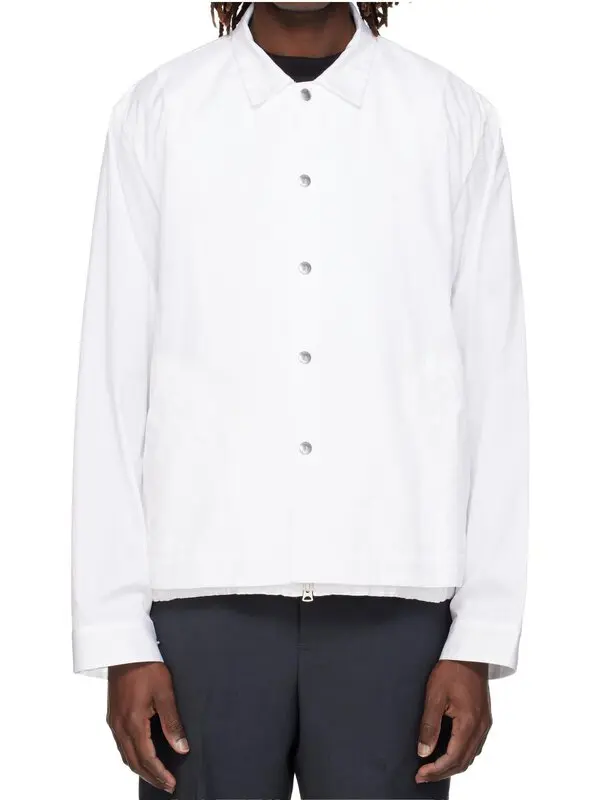 Sacai Poplin Casual Jacket With Zip And Snap Button Front - Off White