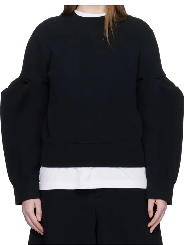 Sacai Crew Neck Pullover With Paneled Sleeves - Black