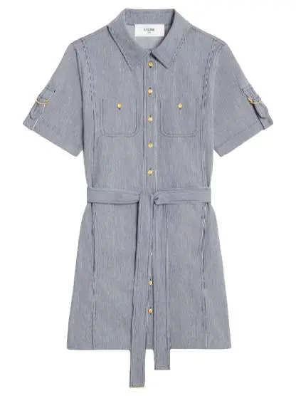 Celine Striped Cotton Trapeze Mini Dress - White/blue Navy Blue