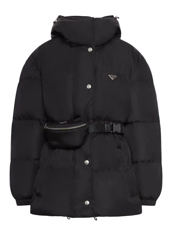 Prada Belted Hooded Down Jacket - Black