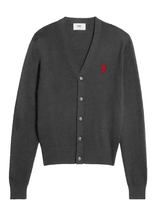 Ami Logo Knitted Cardigan - Gray