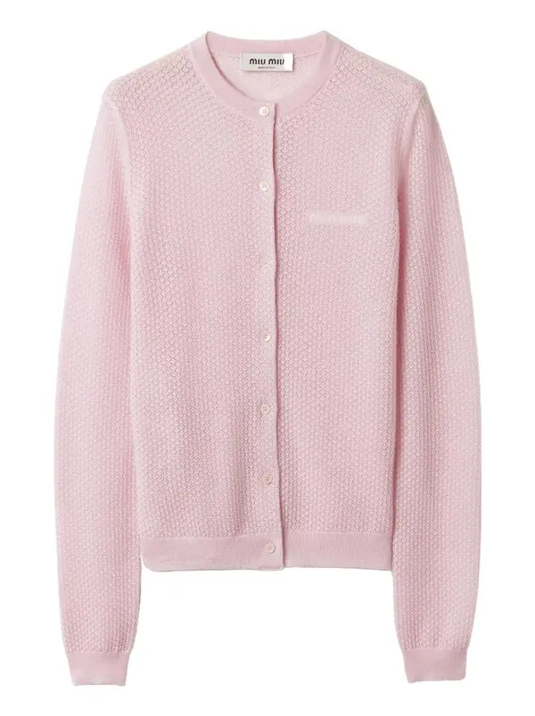 Miu Miu Crewneck Button-up Cardigan - Alabaster Powder Red