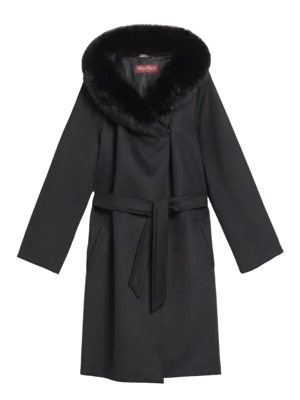 Max Mara Wool Coat With Fox Fur Hood - Black