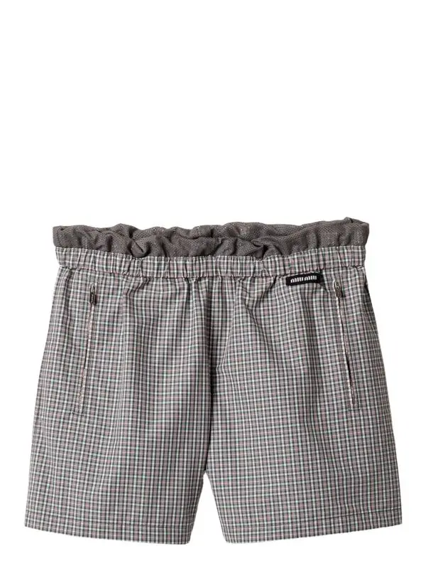 Miu Miu Checked Elastic Waist Shorts - Dark Green/white