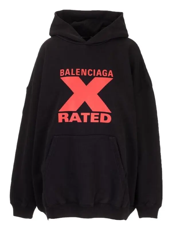 Balenciaga Logo Graphic Hooded Sweater - Black