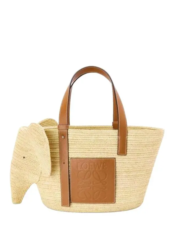 Loewe Logo Debossed Elephant Basket Bag - Natural/tan
