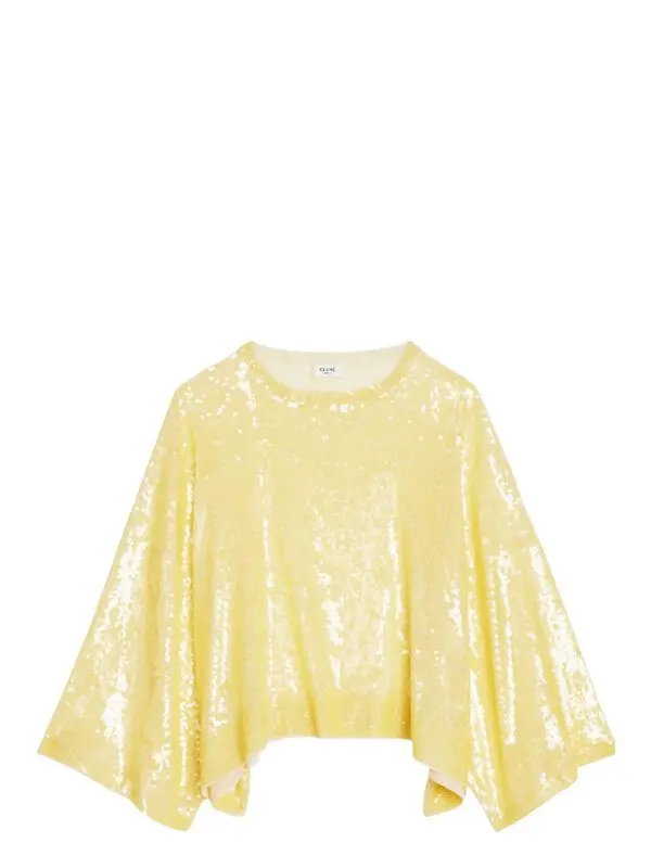 Celine Embroidered Crop Top In Silk - Yellow