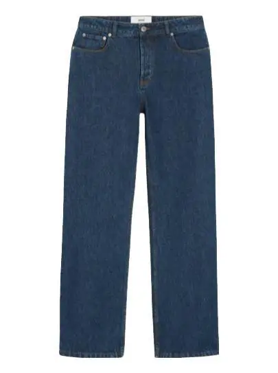 Ami Logo Patch Straight Leg Jeans - Indigo