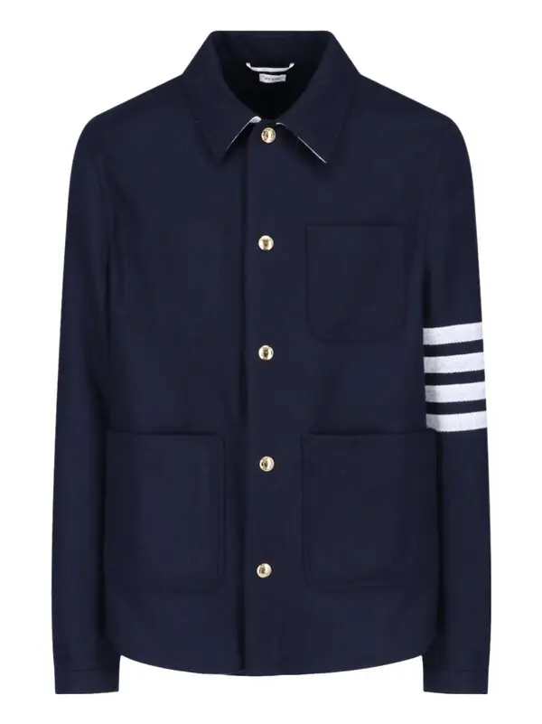 Thom Browne Striped Detail Buttoned Jacket - Navy