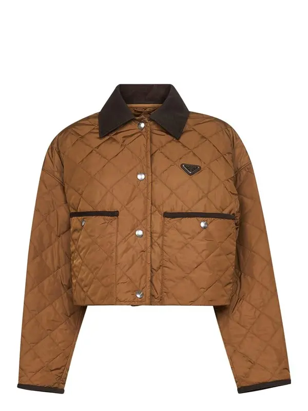 Prada Cropped Re-nylon Jacket With Enameled Triangle Logo - Cork Beige