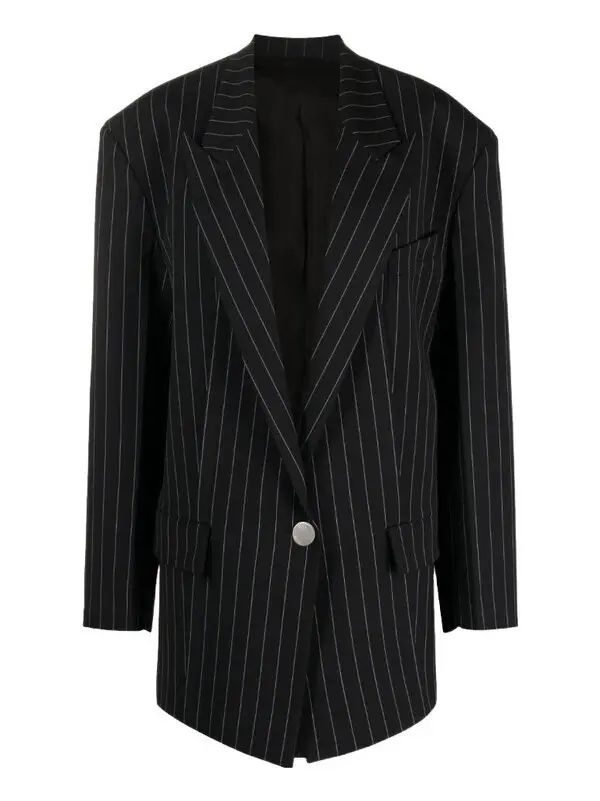 Attico The Glen Pinstriped Blazer - Black