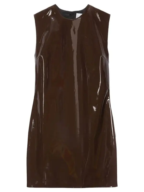 MSGM Sleeveless Patent Mini Dress - Brown