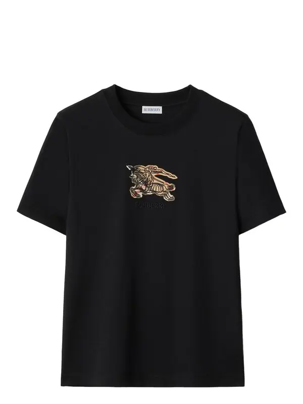 Burberry Crewneck T-shirt With Embroidered Equestrian Knight Design - Black