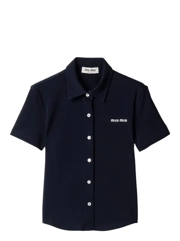 Miu Miu Short Sleeve Logo Top - Blue