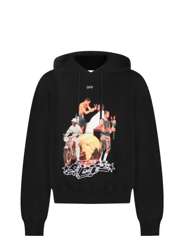 Off-White Graphic Printed Drawstring Hoodie - Black