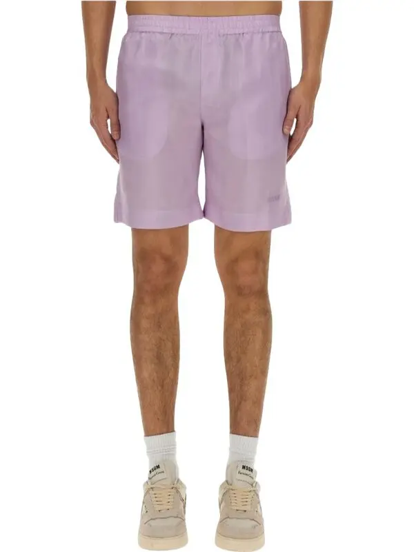 MSGM Logo Embroidered Thigh-length Shorts - Pink