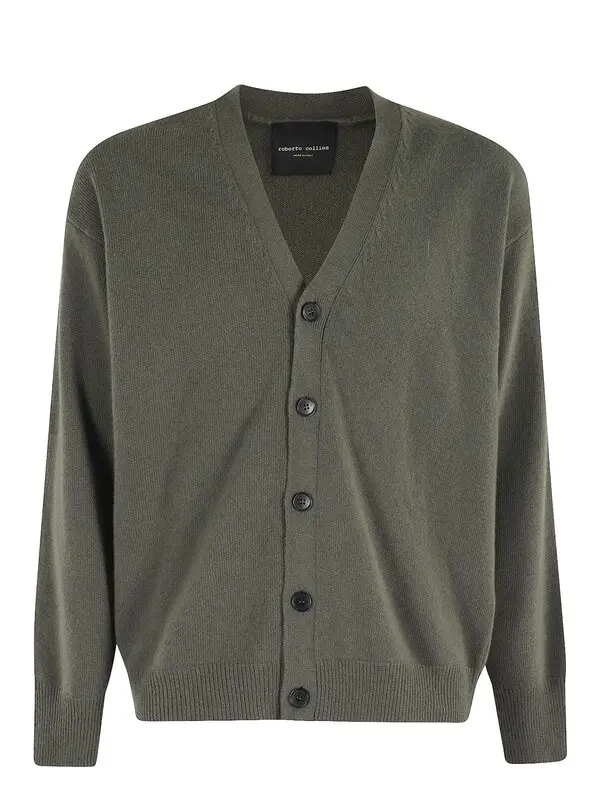 ROBERTO COLLINA V-neck Button-front Long-sleeve Sweater - Black