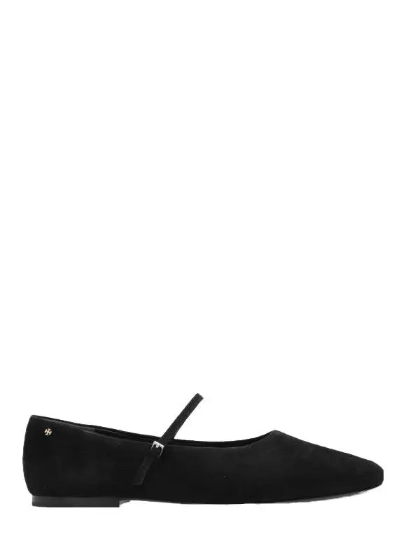Tory Burch Suede Ballet Flats With Adjustable Ankle Strap - Black