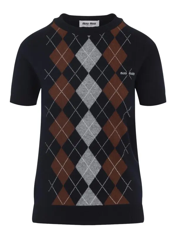 Miu Miu Cashmere Crew-neck Sweater With Argyle Pattern - No
