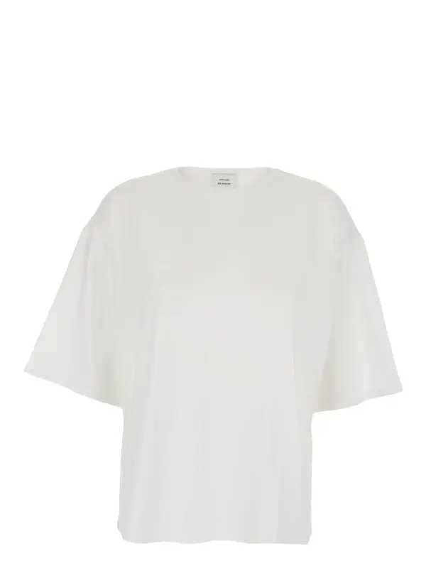 Loulou De Saison Boxy Crew Neck Top With Short Sleeves - White