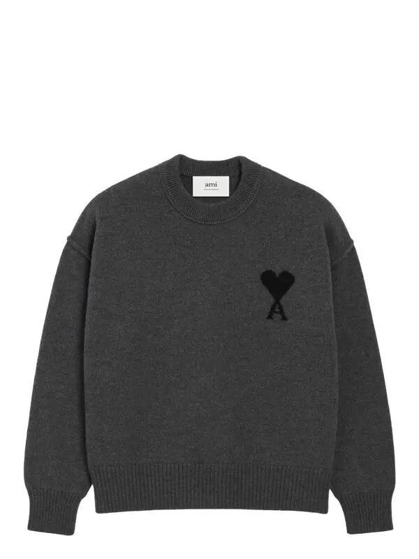 Ami Wool Sweater With De Coeur Detail - Black