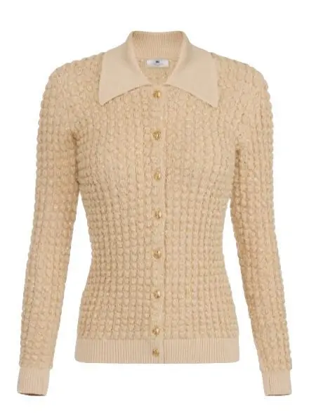 Elisabetta Franchi Sequin Bouclé Cardigan - Nude