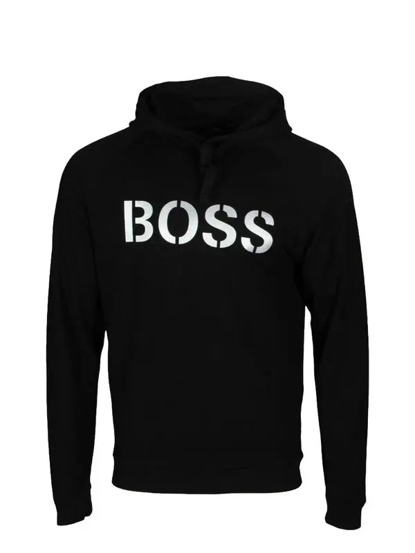 Hugo Boss Logo Print Drawstring Hoodie - Black