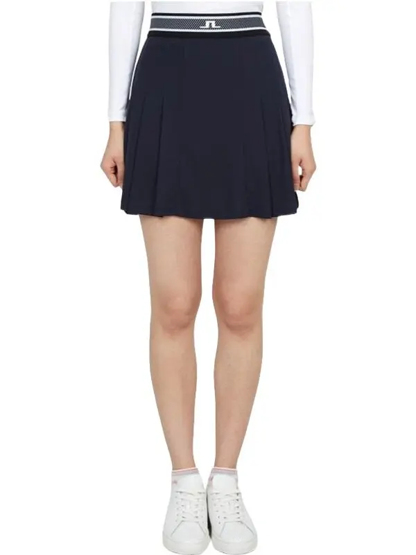 J. Lindeberg Pleated Midi Skirt With Elasticated Waistband - Navy Blue