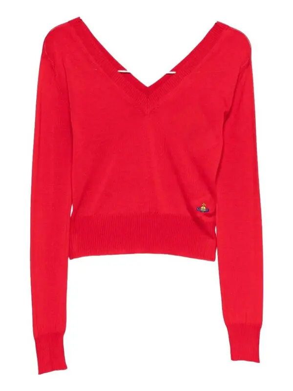 VIVIENNE WESTWOOD V-neck Long Sleeve Sweater - Red